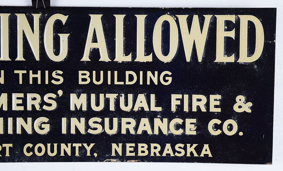 Tin No Smoking Allowed Sign Farmers Mutual Insurance - 20 Inches Long 6 ...