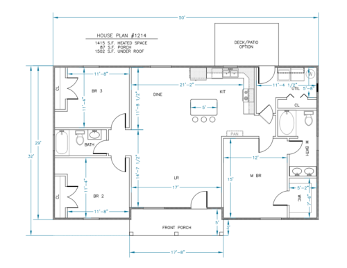 Ranch House Plans 1415 SF 3 Bed 2 Bath Open Floor-Split BR WIC ...