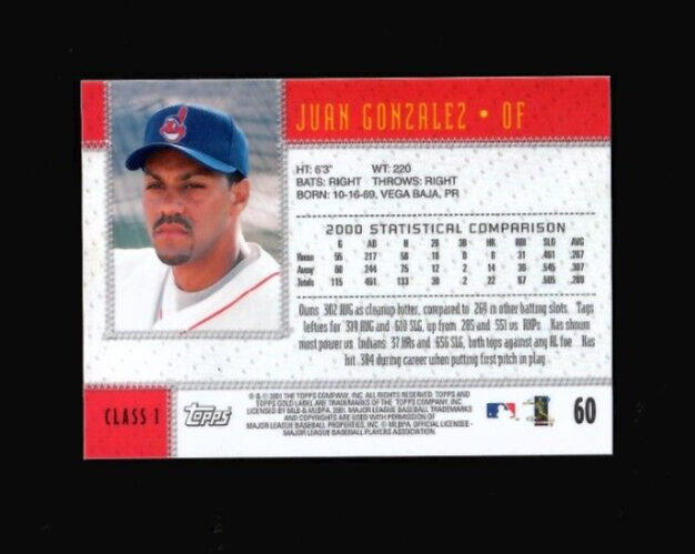 2001 Topps Gold Label #60 Class 1 JUAN GONZALEZ Indians MINT | eBay