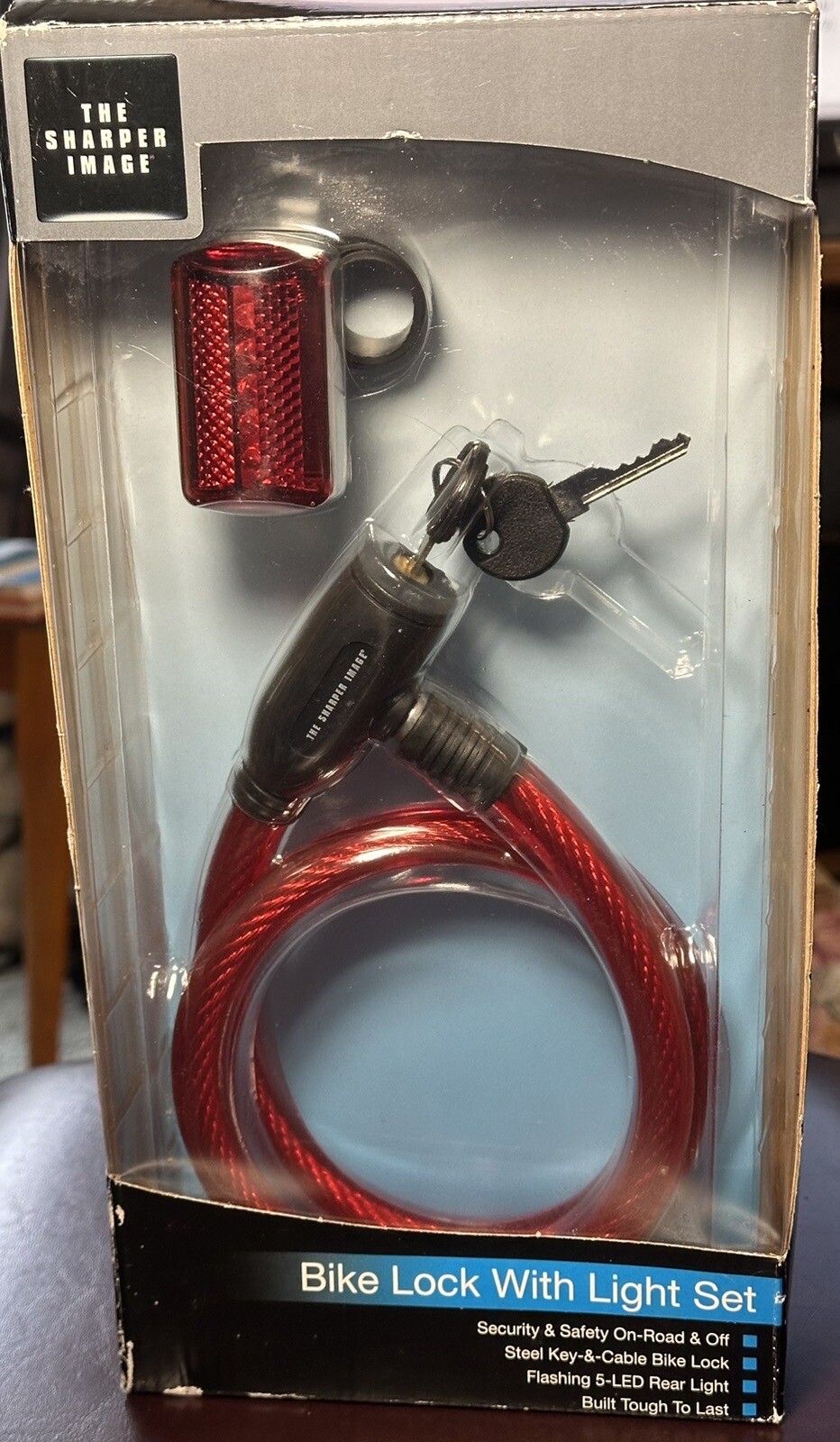 The Sharper Image Steel Key And Cable Bike Lock W/ 5 LED Rear Flashing ...