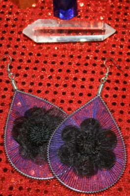 Women's String Art & Flower Earrings Purple & Black Boho NWOT | eBay