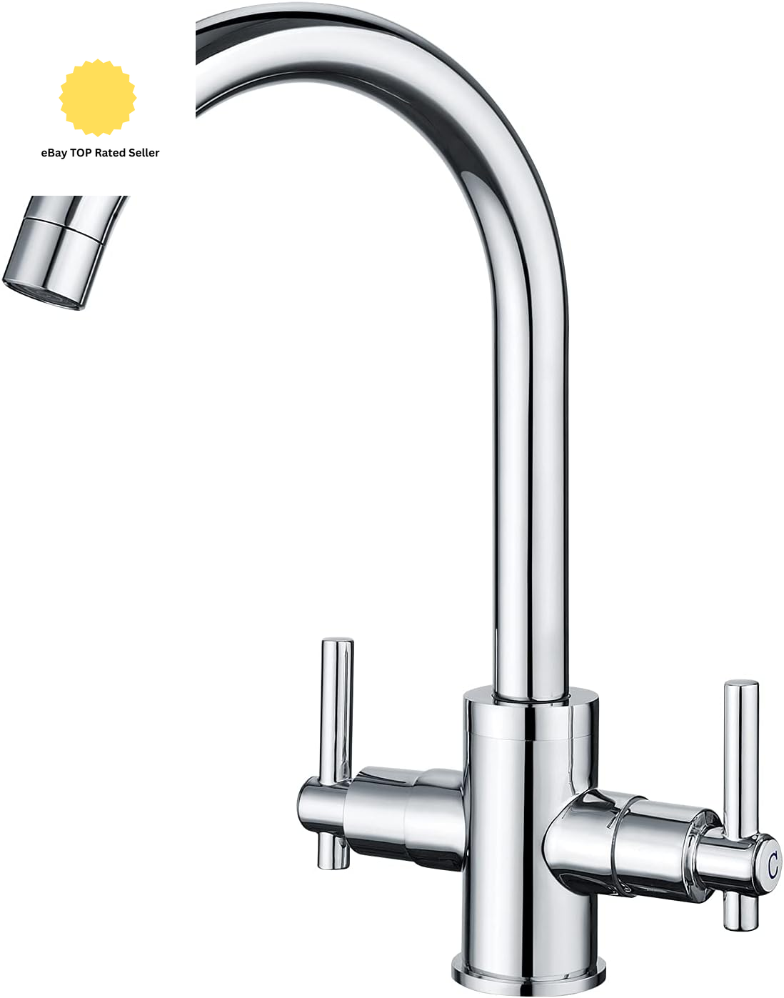 Kitchen Taps Dual Lever Kitchen Sink Mixer Tap 1 Hole Stainless Steel ...
