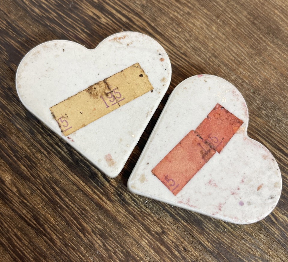 Set Of Two Porcelain Mini Heart Tiny Candle Stick Holders W/Green ...