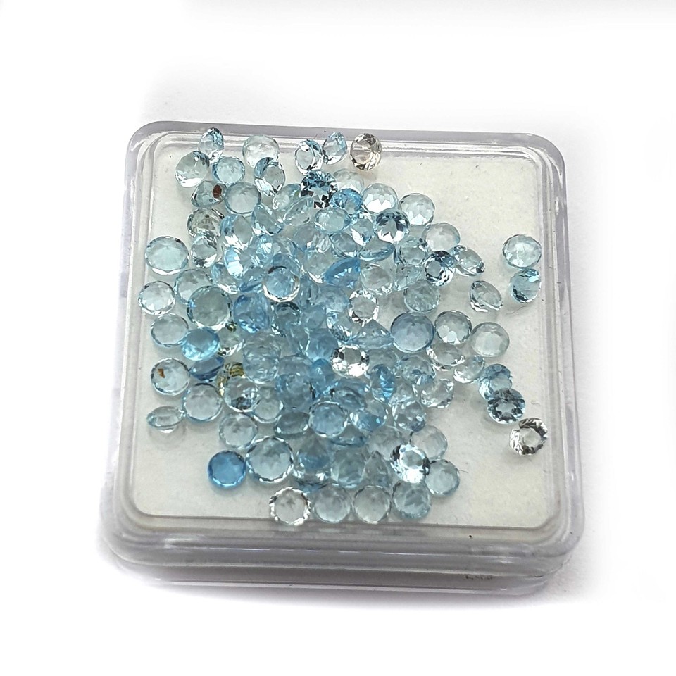 Natural Blue Topaz Round Cut Loose Gemstone Lot Sky Blue Topaz 100 Pcs ...