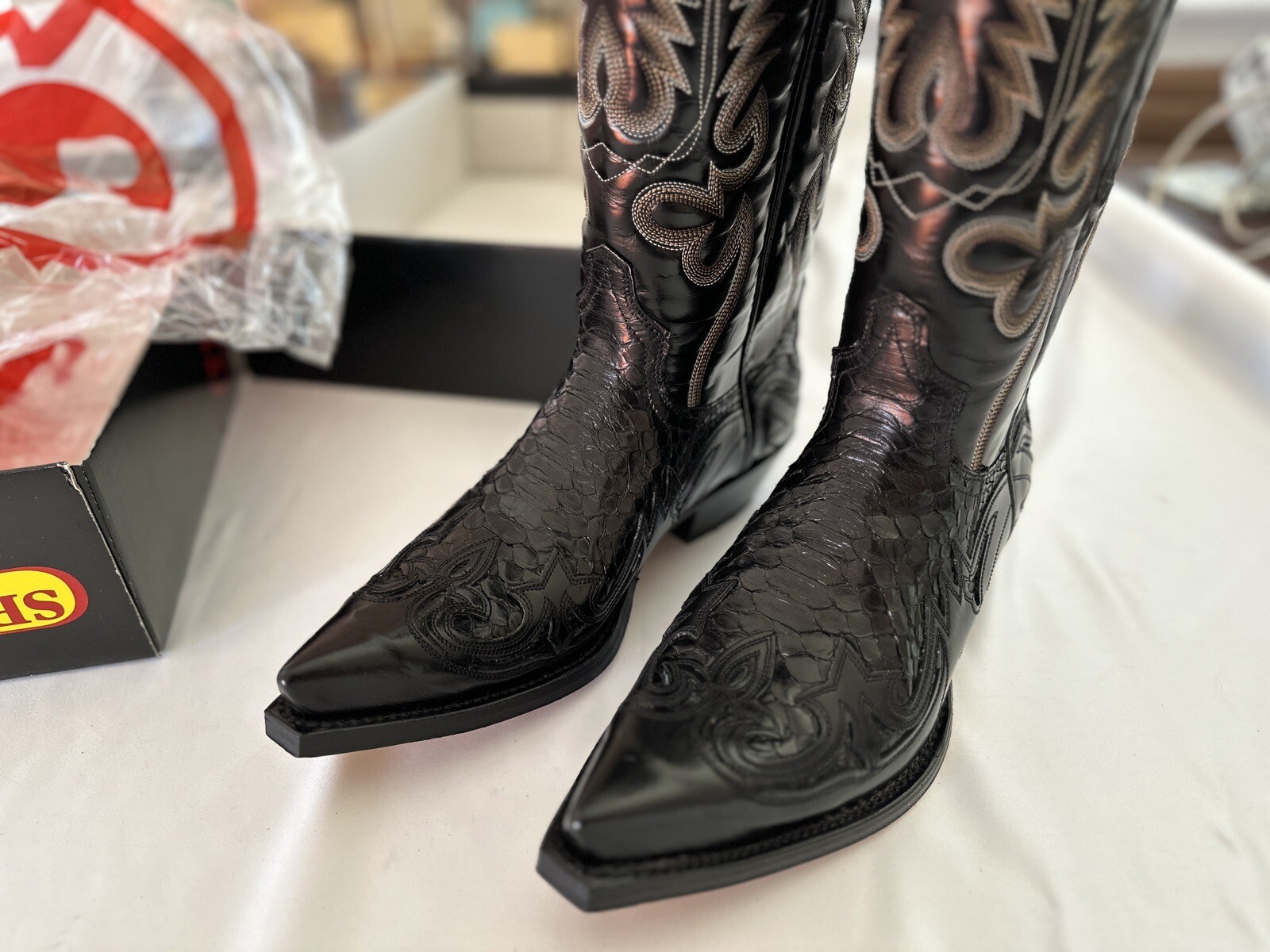 Sendra Cowboy Boots Black Python Snake Leather BRAND NEW In Box | eBay