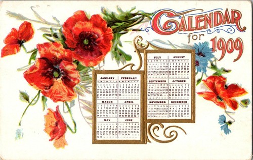 Vintage Postcard New Year Calendar 1909 Flowers | eBay
