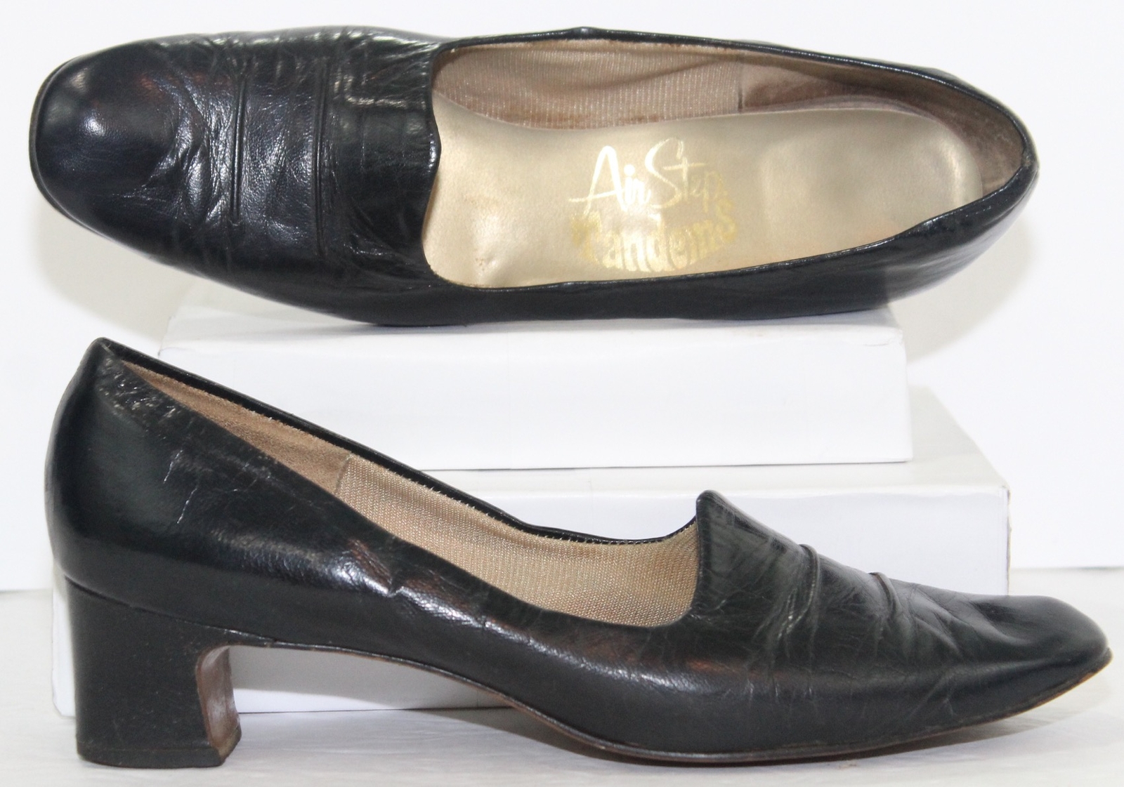 Vintage Air Step Tandems Black Leather Heels Pumps Sh… - Gem