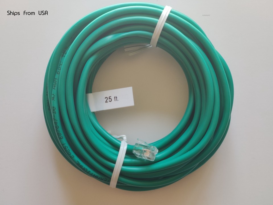 25ft. RJ11 RJ12 Green DSL Telephone Data Cable for AT$T, CenturyLink ...