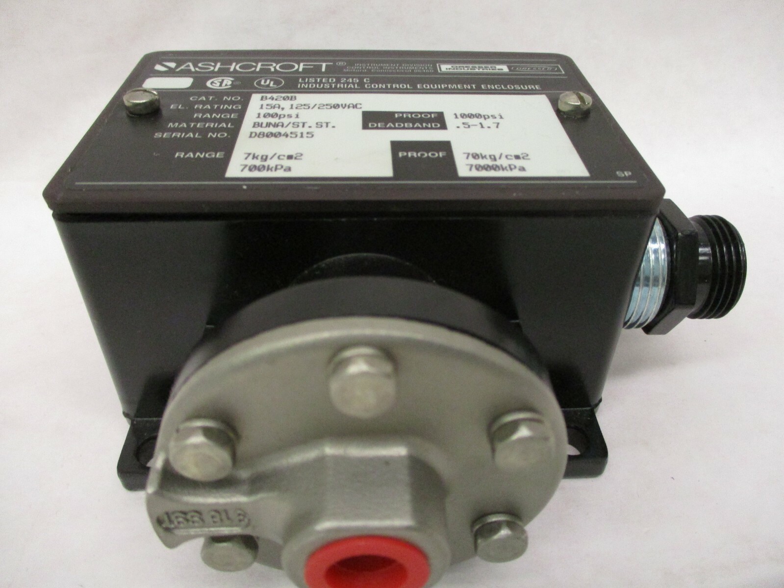 New other Ashcroft Cat. No. B4208 Listed 245C 15A, 125/250VAC A2498DH ...