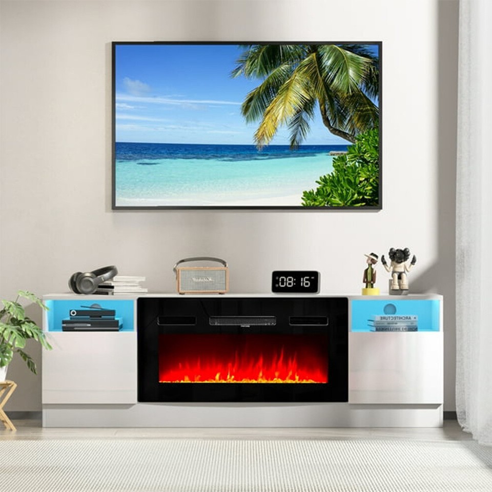 RTV 70inch TV Stand Cabinet Unit with LED Lights Insert 32" Electric ...
