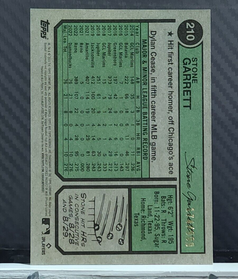 Stone Garrett 2023 Topps Heritage CHROME SP /999 ROOKIE #210 ...