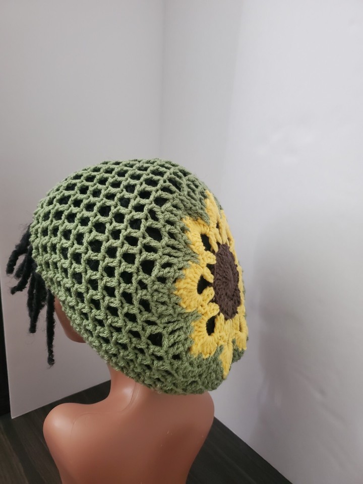 Crochet Flower Tam Slouch Hat With Drawstring Handmade One Size | eBay