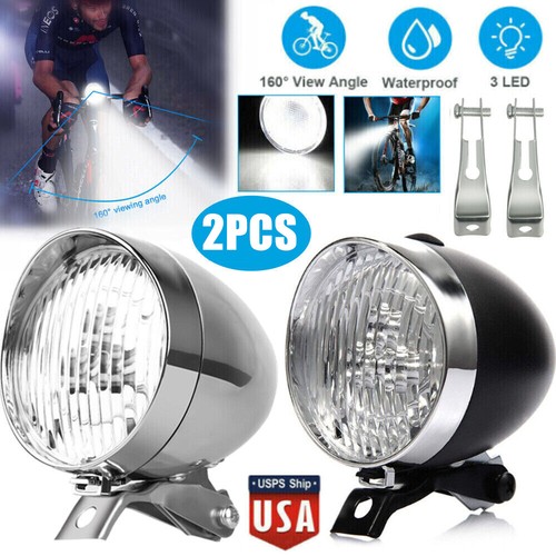 2 Pcs Classical Vintage 3LED Bike Headlight Bicycle Retro Light Front ...