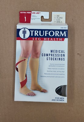 Truform 30-40 Below Knee Compression Stockings, Open Toe, Black, 3X ...