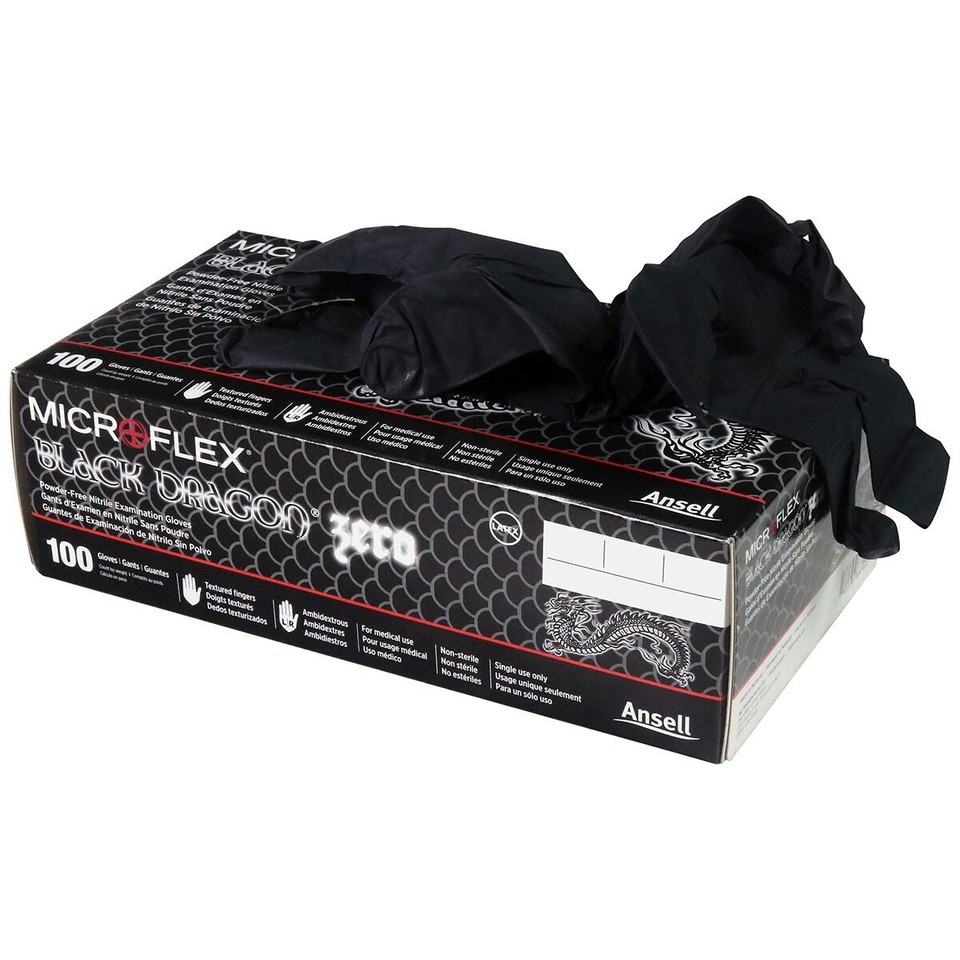 Microflex BD-1004-NPF Black Dragon Zero PF Nitrile Exam Gloves - X ...