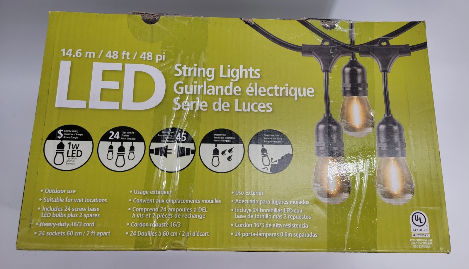Feit Electric 48ft LED String Light - Black 24 Sockets/ LED Bulbs (Open ...