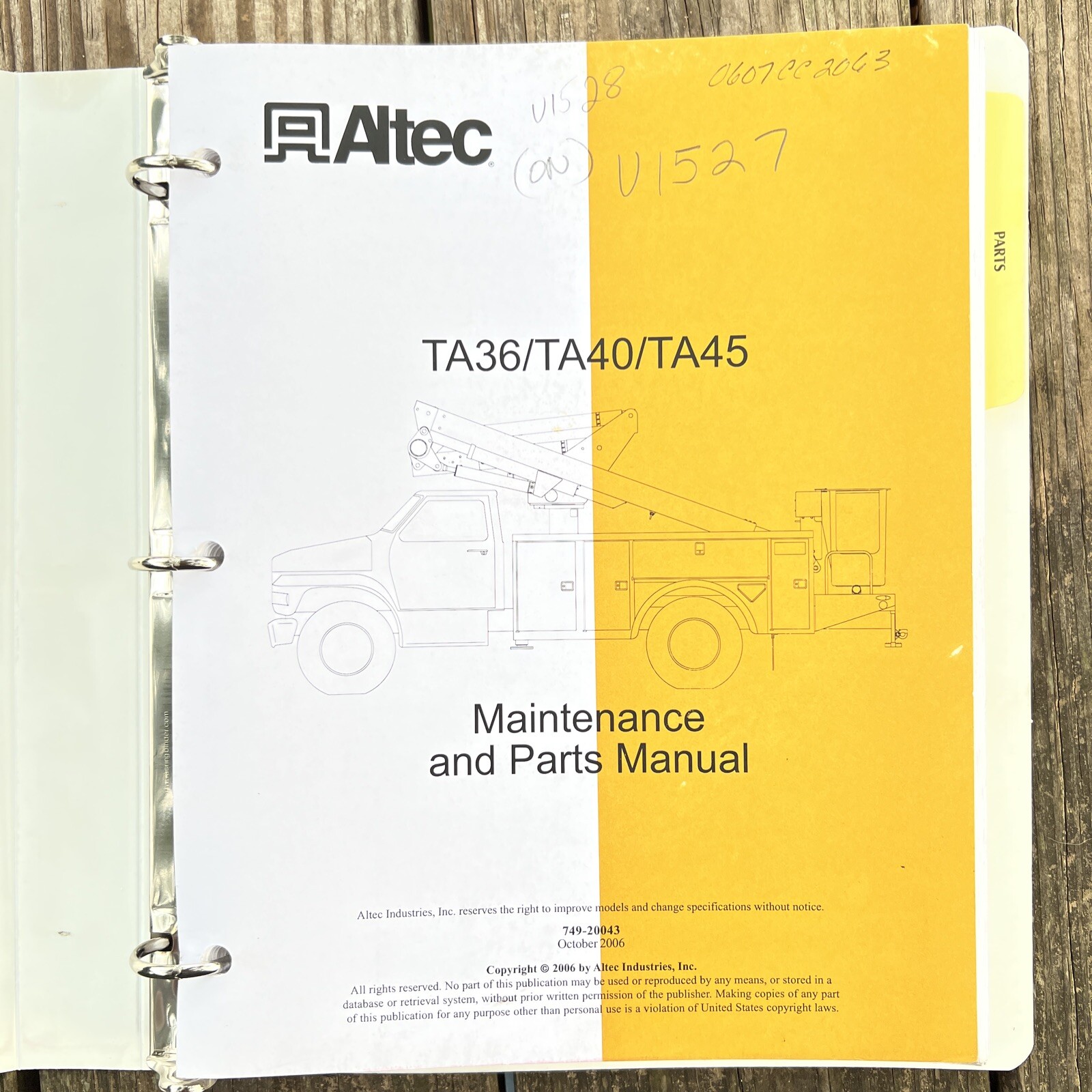ALTEC TA36/40 Series MAINTENANCE SERVICE REPAIR SHOP PARTS MANUAL 749 ...
