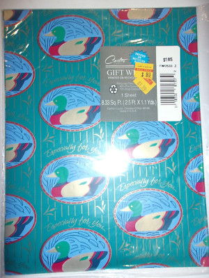 New Vintage Carlton Cards Wrapping Paper Gift Wrap Mallard Ducks Birds ...