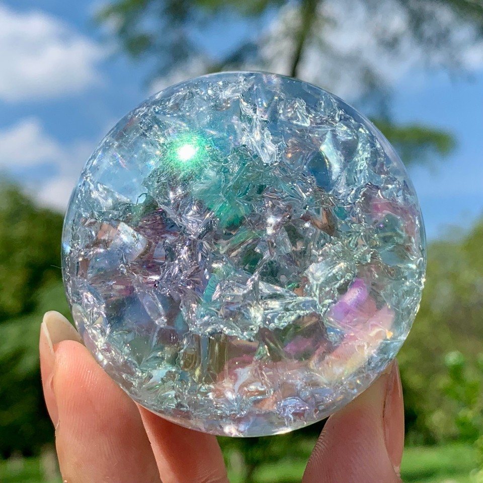 296.3G Natural Titanium Rainbow Quartz sphere Crystal ball Healing | eBay