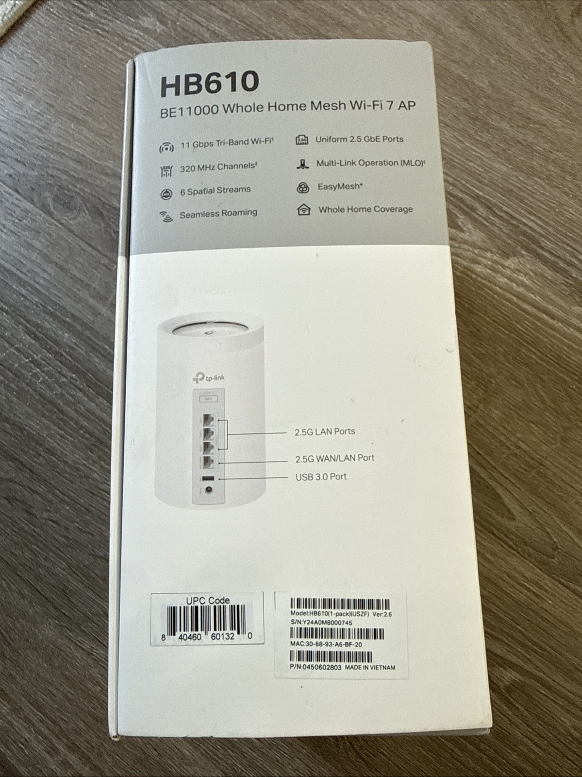 TP-Link BE11000 HB610 Aginet Whole Home Tri Band Mesh Wi-Fi 7 AP Router ...