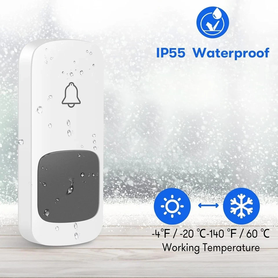 Wireless Doorbell, Remote Door Bell Ringer Wireless Long Range 400M ...