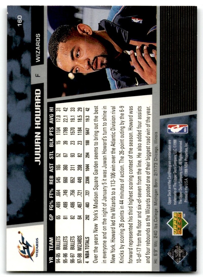 1998-99 Upper Deck Juwan Howard Washington Wizards #160 | eBay