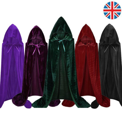 Adult Velvet Hooded Robe Cloak Cape Long Halloween Vampire Costume ...