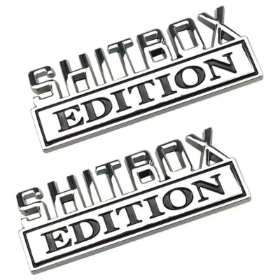2X 3D SHITBOX EDITION Emblem Decal Badge Stickers Silver For GM GMC ...