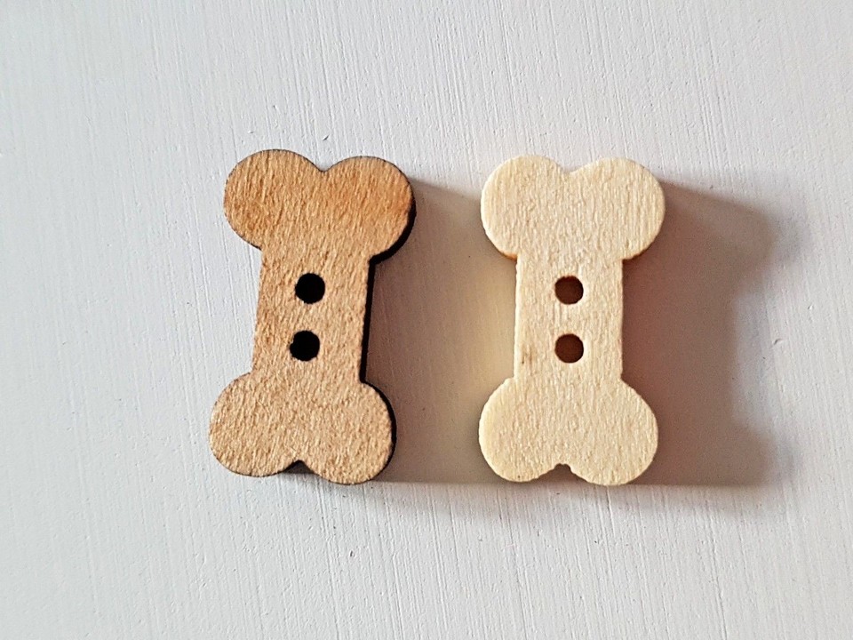 WOODEN DOG BONE CRAFT BUTTONS/EMBELLISHMENTS Dark or Light Wood - 18mm ...