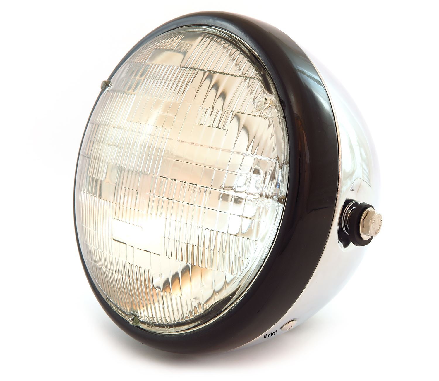 7" Custom Side Mount Motorcycle Headlight - Chrome - Gloss Black ...