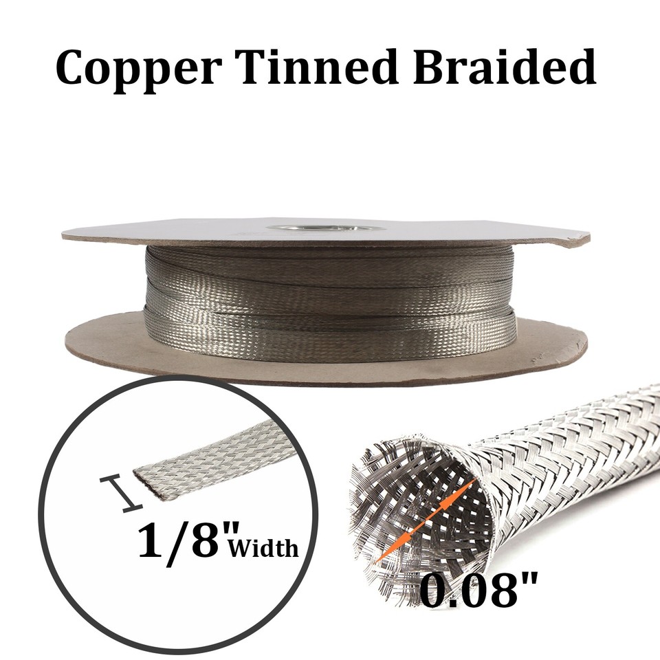 Tinned Pure Copper Wire Shielding Cable Sleeving Ground Strap Electric ...