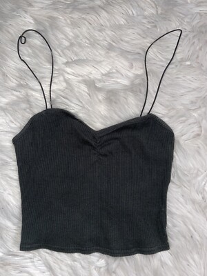 URBAN OUTFITTERS BLACK RIBBED TANK TOP WOMENS S SMALL SPAGHETTI STRAPS ...