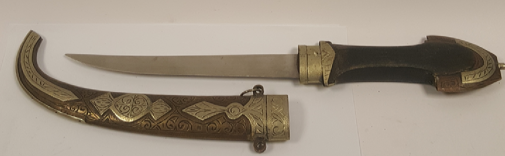 Antique Islamic Shibriya Dagger, Egyptian Style Wood and Brass Handle ...