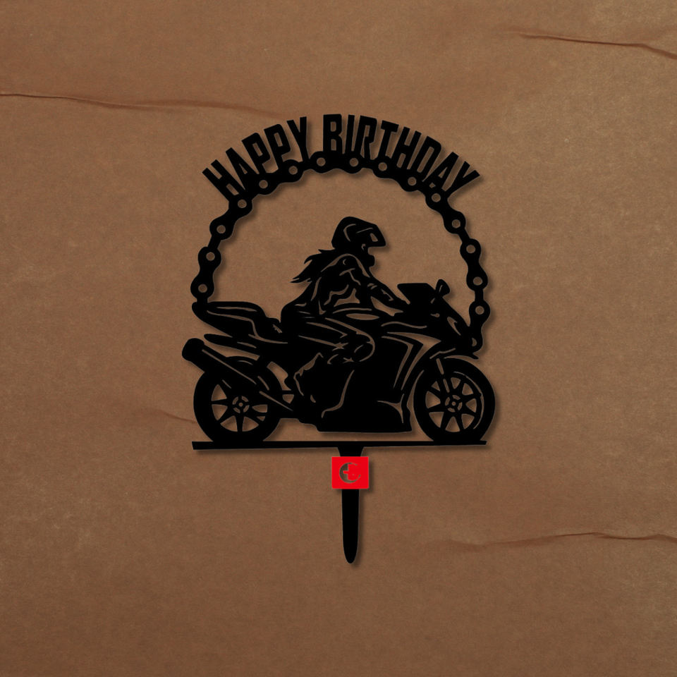 Black Colour Acrylic Cake Topper for Girl Motor Bike Rider Happy ...