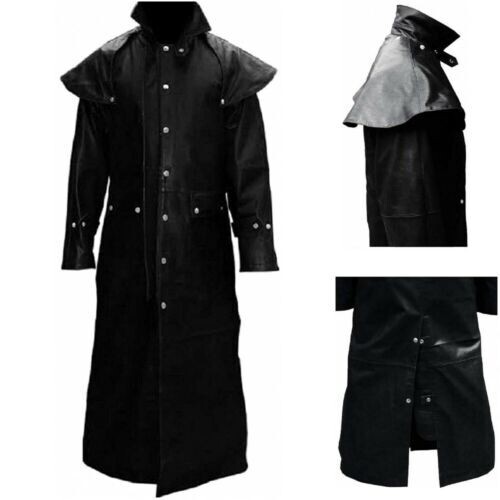 Real Black Leather Mens Long Coat Trench Matrix Duster Riding Hunting ...