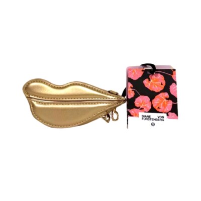 New Gold DVF Diane Von Furstenberg Target Lips 💋Coin Pouch Purse Wallet ...