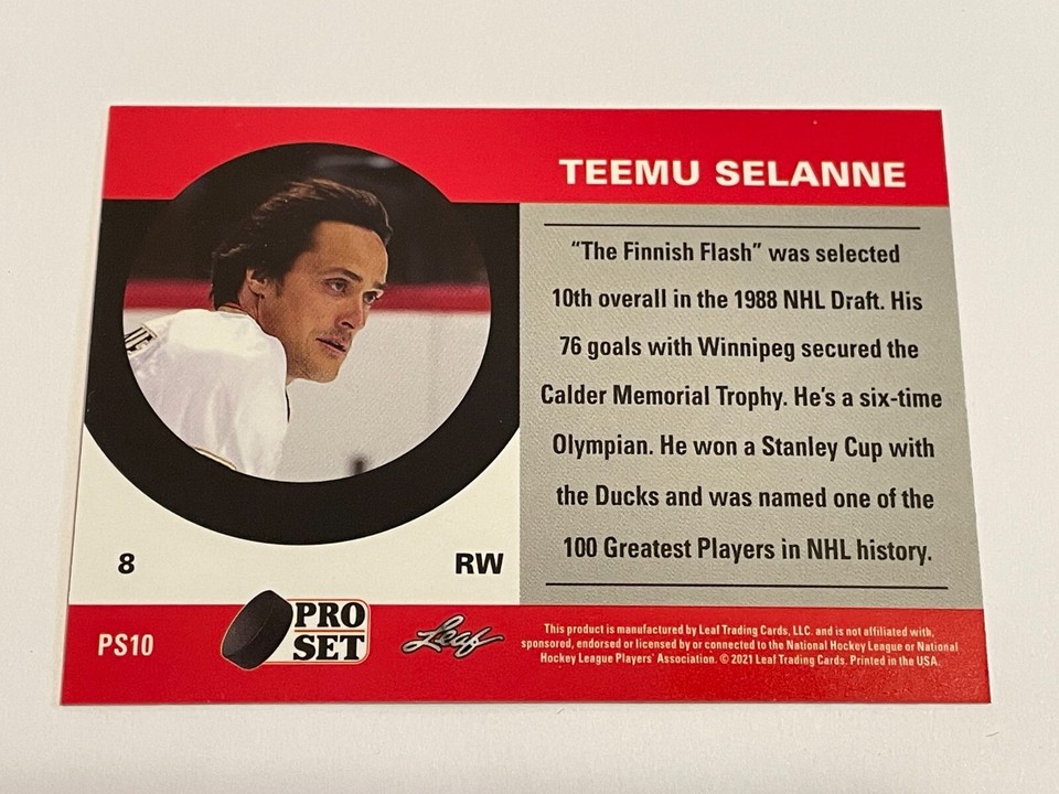 2021-22 Pro Set Hockey #10 - Teemu Selanne - Anaheim Ducks | eBay