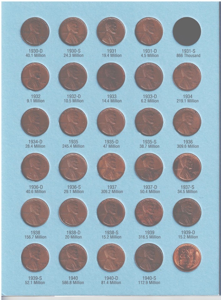 Lincoln Cent set. 1909 VDB - 1940-S. VG/VF. 78 coins. See the scans | eBay