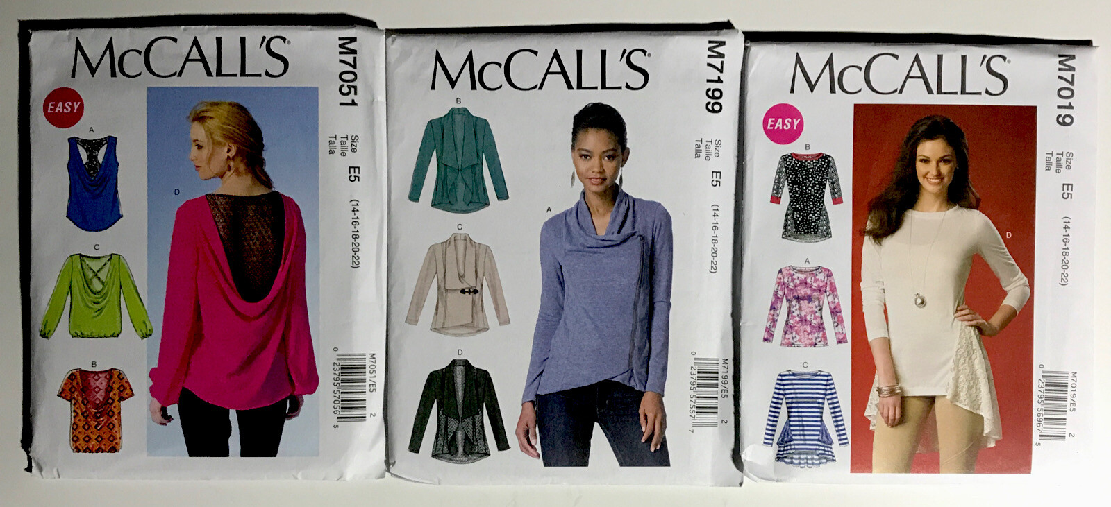 Lot 3 UNCUT McCall’s 7051 7199 7019 Misses Tops Shirt 14 16 18 20 22 ...