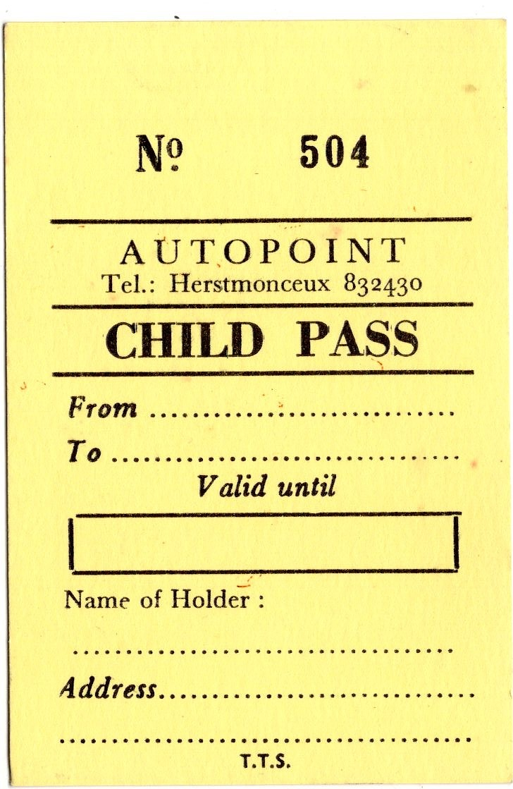 Bus ticket: Thin card: Autopoint, Herstmonceux, East Sussex, Child pass ...