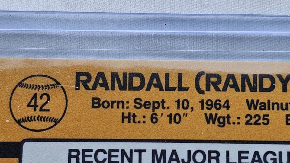 Randy Johnson, 1989 Don Russ "Rated Rookie" card. Multiple errors! RARE ...