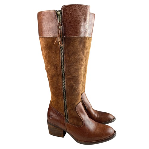 Born Women's Riding Boots 7.5M Brown Leather Suede Knee‑High Side Zip ...