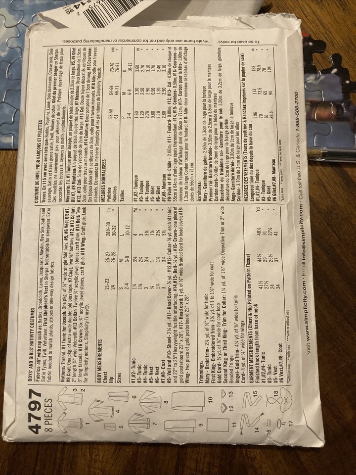 Pattern Simplicity 4797 A Costumes for Kids Nativity Shepherd, Angel ...