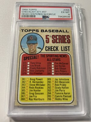 ( 1968 TOPPS 356 CHECKLIST 371-457 HEAD CENTERED W/CIRCLE PSA 6 | eBay