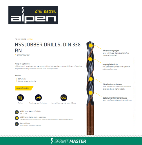 ALPEN 'Sprint Master' Jobber Twist Drill Bits Metal HSS Steel - Metric ...