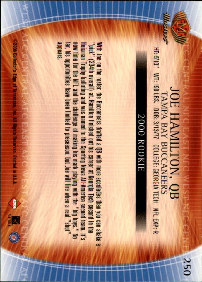 2000 Collector's Edge Masters Retail Buccaneers Football Card #250 Joe ...