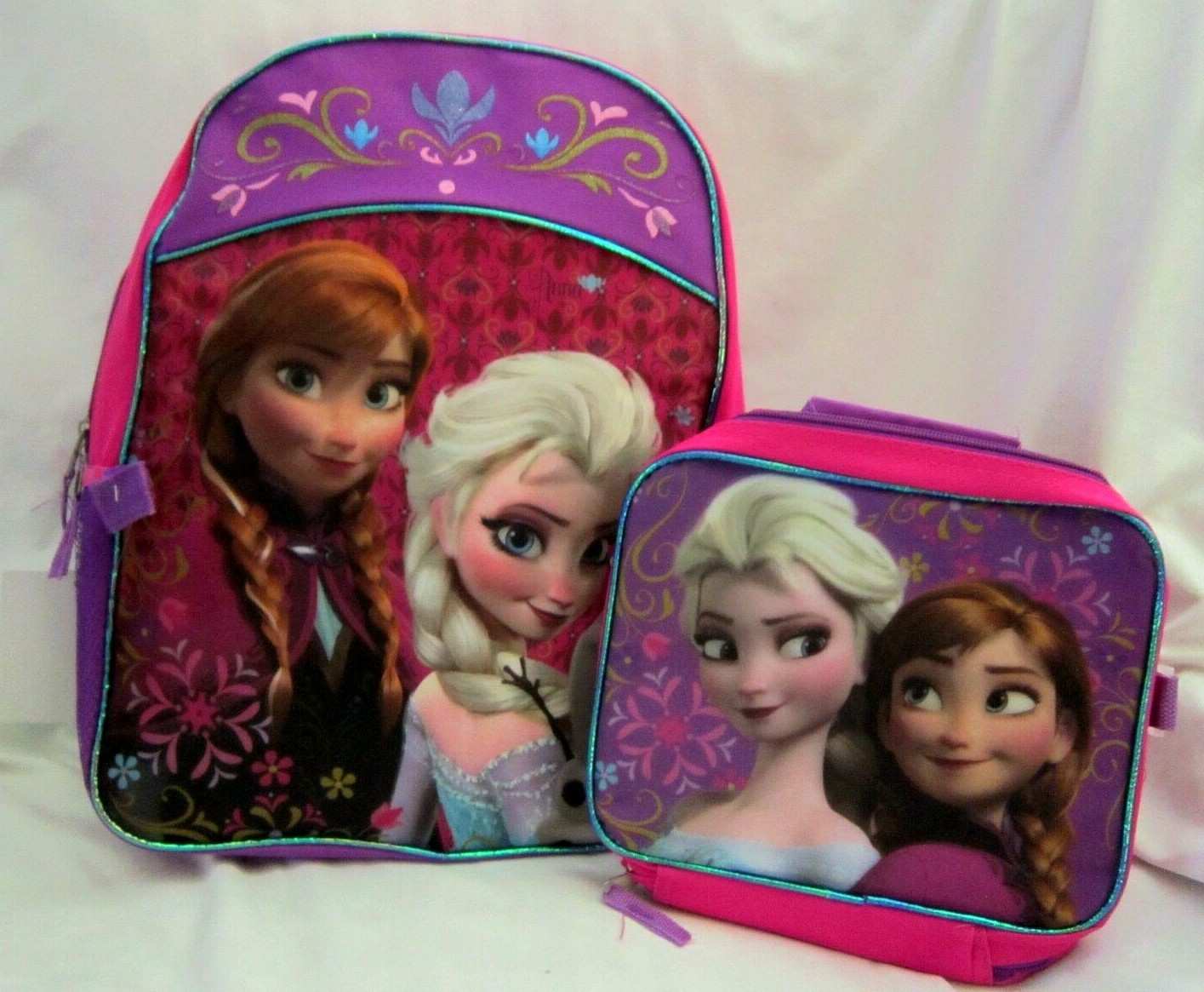 Frozen Anna and Elsa 16" Backpack + Matching 9.5" insulated Lunchbox ...