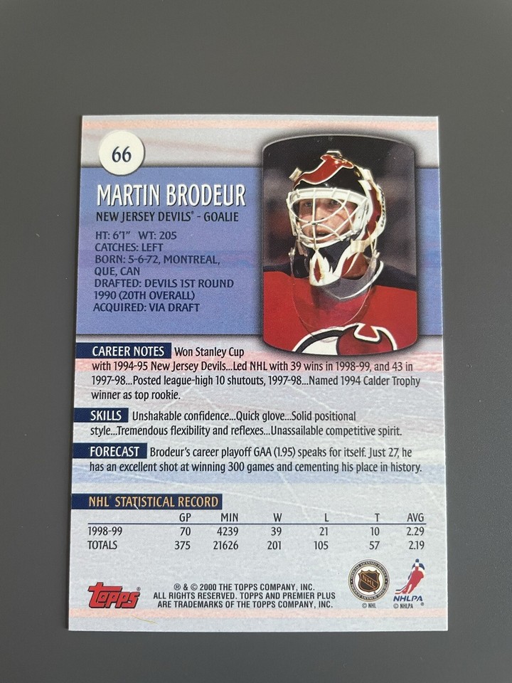 1999-00 Topps Premier Plus Martin Brodeur #66 HOF | eBay