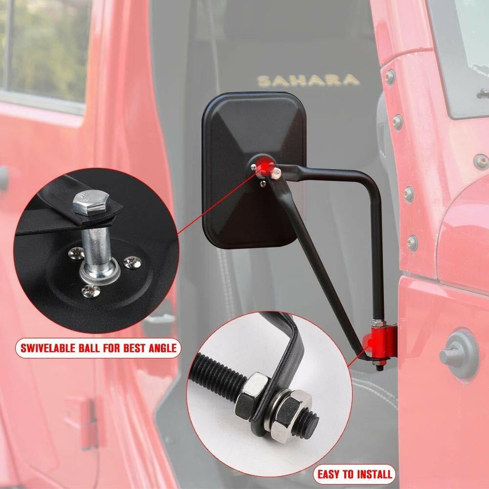 Side Mirrors Square Doorless Rear View Mirrors For Jeep Wrangler JK JL ...