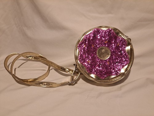 Girls metalic gold with pink glitter sprinkles Donut shoulder bag Purse ...
